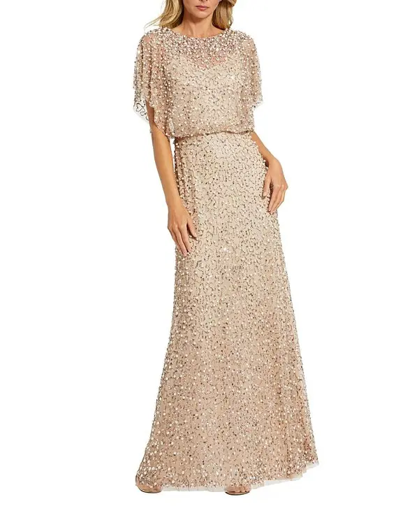 Mac Duggal Petite High Neck Embellished Gown - Nude Gold