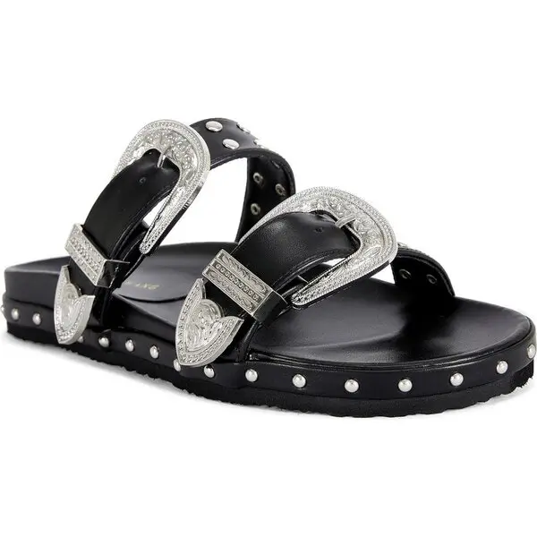 AZALEA WANG Studded Two-strap Sandal - Black