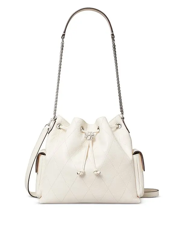 Tory Burch Charlie Quilted Leather Shoulder Bag - Light Cream