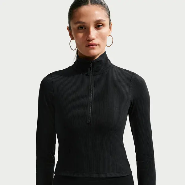 Nike Sportswear Chill Knit Quarter-zip Ribbed Top - Black