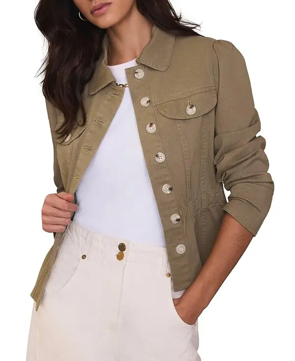 Mint Velvet Collared Peplum Jacket - Khaki