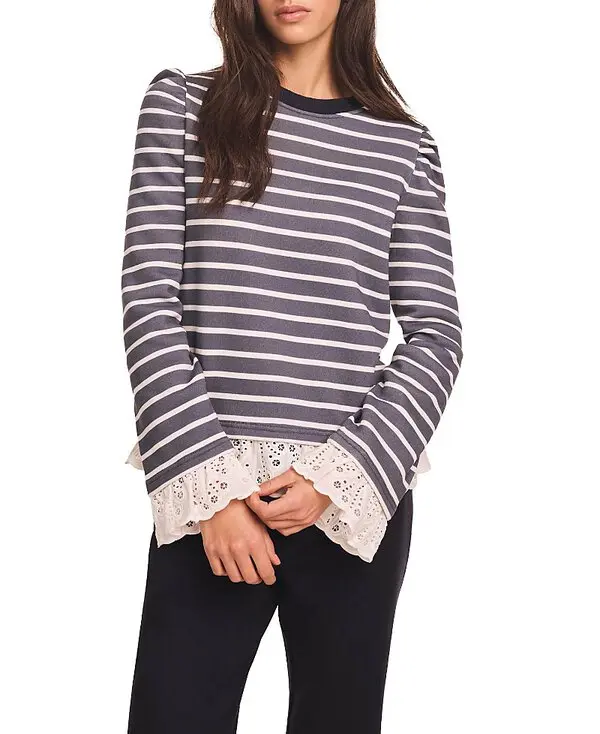 Mint Velvet Stripe Woven Mix Sweatshirt - Blue