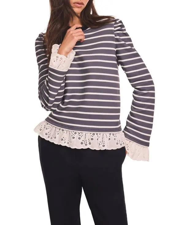 Mint Velvet Stripe Woven Mix Sweatshirt