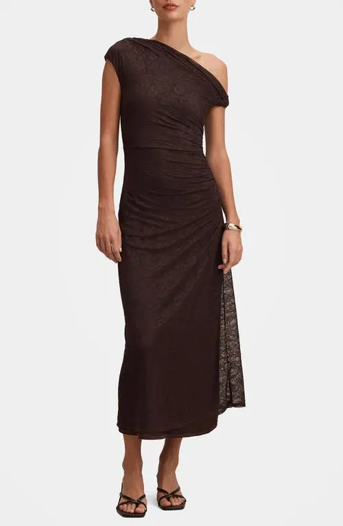 EVER NEW Paris Asymmetric Lace Midi Dress - Chocolate