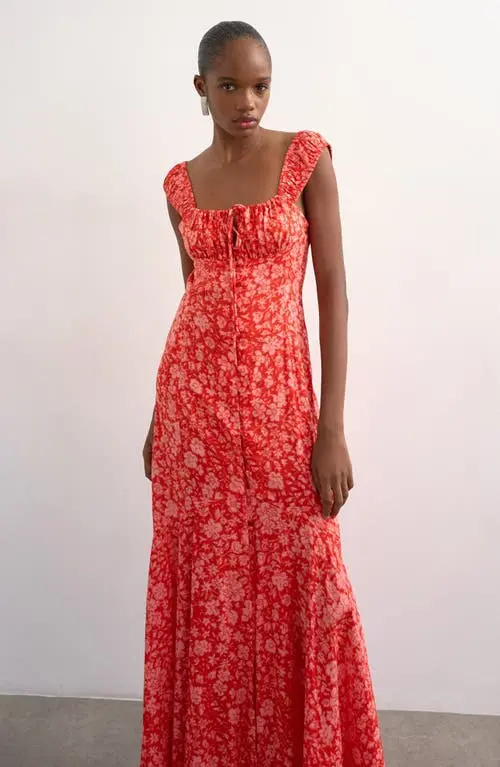 Topshop Button-front Maxi Dress - Red