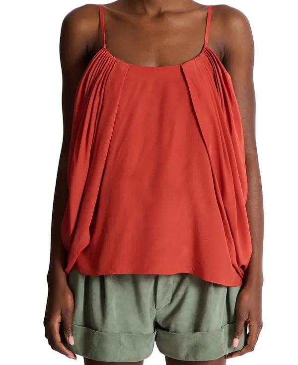 Balmain Draped Silk Crepe Top - Red