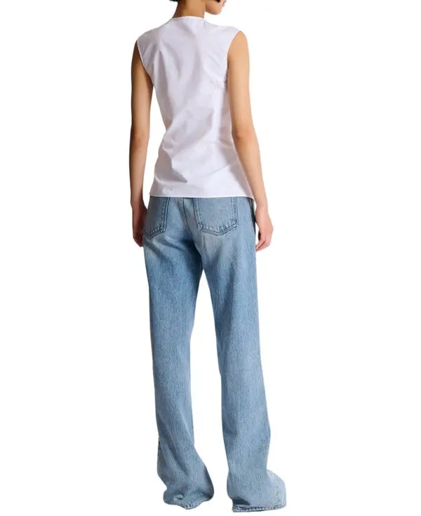 Balmain Draped Sleeveless Cotton Poplin Shirt - White