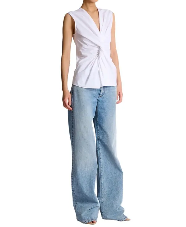 Balmain Draped Sleeveless Cotton Poplin Shirt - White