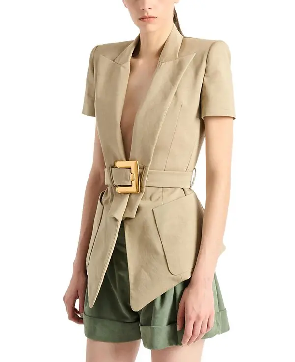 Balmain Belted Gabardine Anthem Jacket - Beige