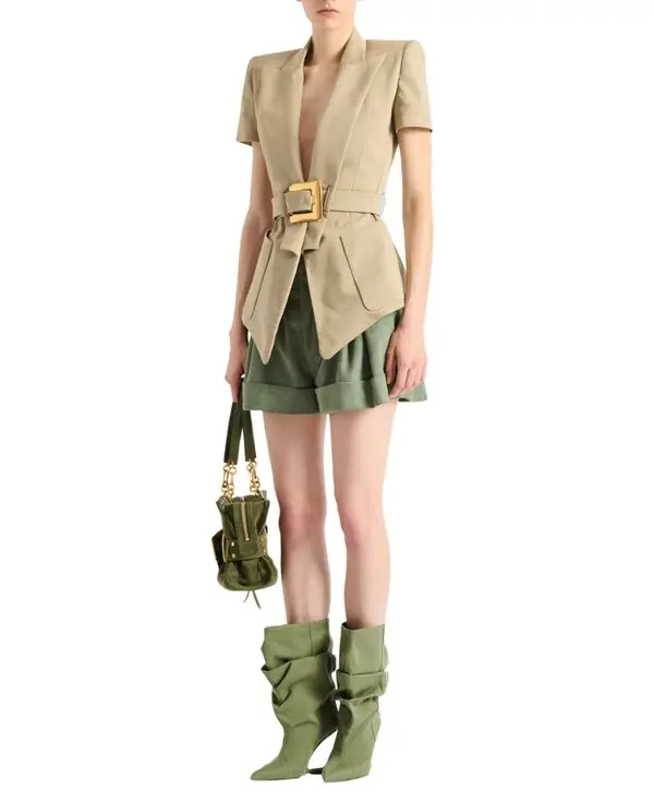 Balmain Belted Gabardine Anthem Jacket - Beige