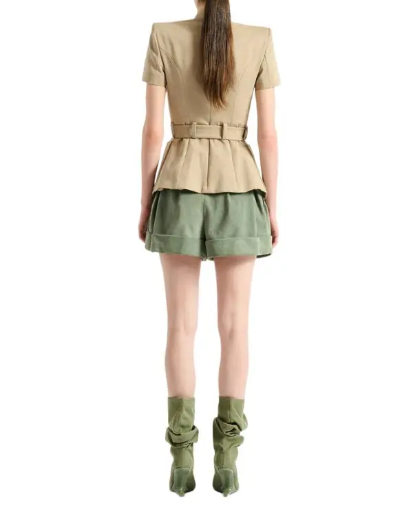 Balmain Belted Gabardine Anthem Jacket - Beige
