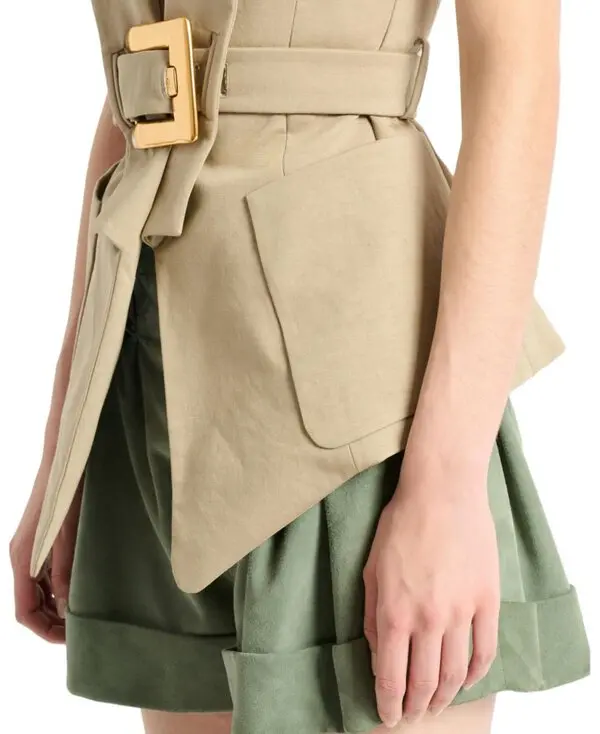 Balmain Belted Gabardine Anthem Jacket - Beige