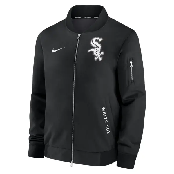 Nike Chicago White Sox Authentic Collection Dugout Mlb Full-zip Bomber Jacket - Black