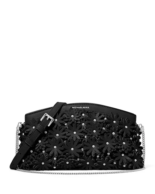 Michael Kors Athena Small Floral Embellished Leather Crossbody Clutch - Black