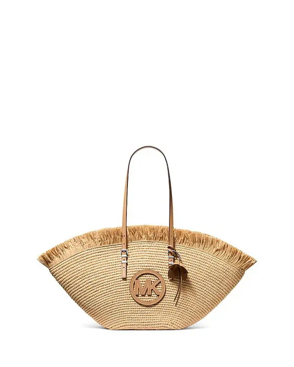 Michael Kors Large Crochet Straw Fan Tote Bag - Natural/peanut