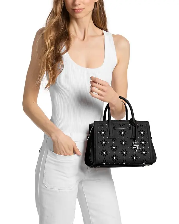 Michael Kors Laila Small Flower Cutout Leather Satchel - Black