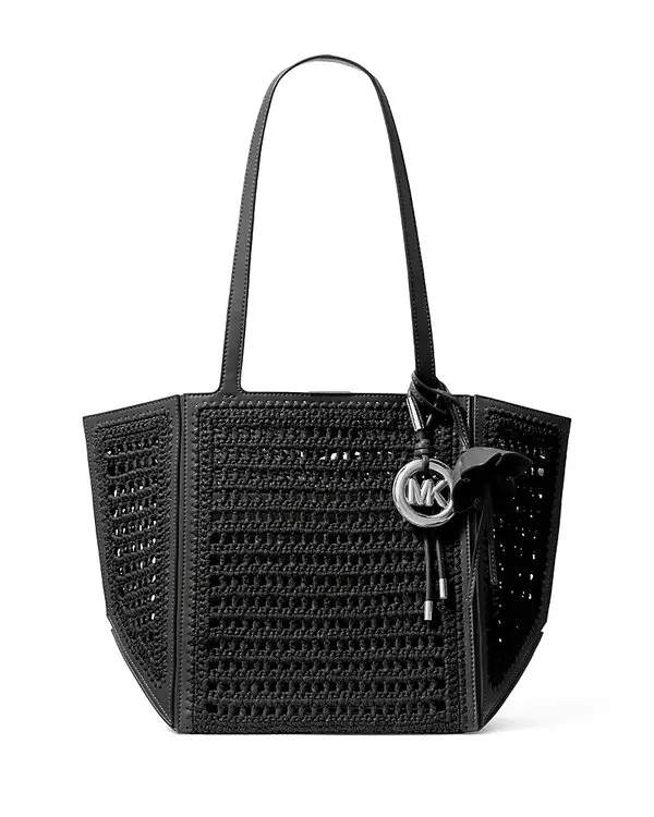 Michael Kors Jordi Crochet Straw Tote Bag - Black