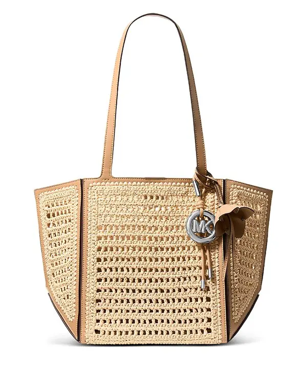 Michael Kors Jordi Crochet Straw Tote Bag - Natural/peanut