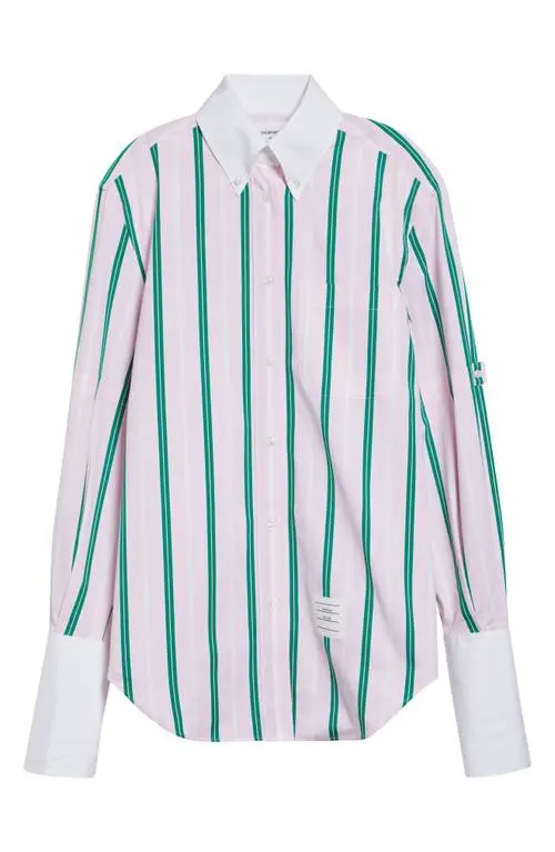 Thom Browne Repp Stripe Oversize Button Armband Cotton Poplin Button-down Shirt - Light Pink