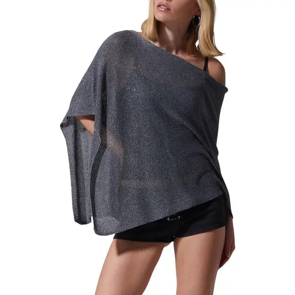 PACSUN Amaris Sequin One-shoulder Poncho - Gray
