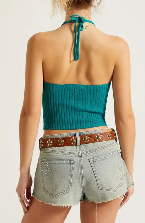 PACSUN Knit Halter Neck Crop Tank - Teal