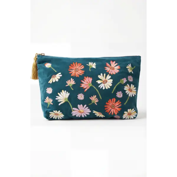 ELIZABETH SCARLETT Wildflower Velvet Everyday Pouch - Rich Blue