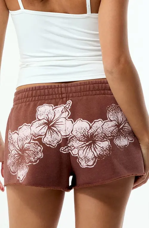 PACSUN Hibiscus Print Micro Shorts - Brown
