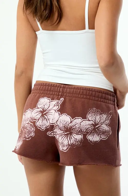 PACSUN Hibiscus Print Micro Shorts - Brown
