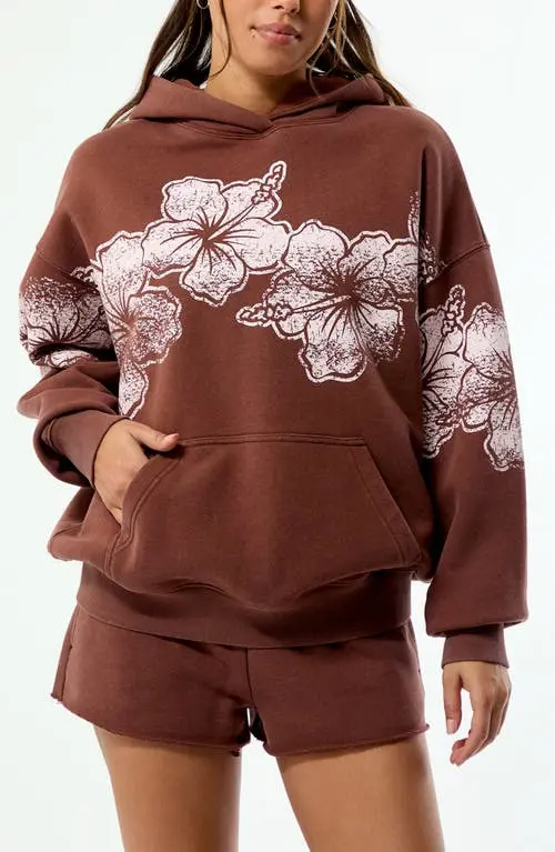 PACSUN Cotton-blend Fleece Hibiscus Print Hoodie - Brown
