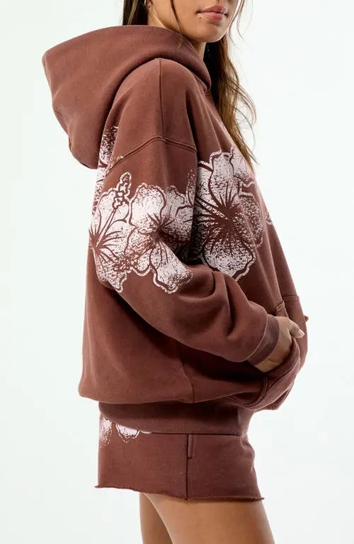 PACSUN Cotton-blend Fleece Hibiscus Print Hoodie - Brown
