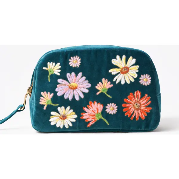 ELIZABETH SCARLETT Wildflower Velvet Makeup Bag - Rich Blue