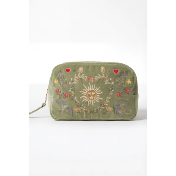 ELIZABETH SCARLETT Earth Goddess Velvet Makeup Bag - Olive