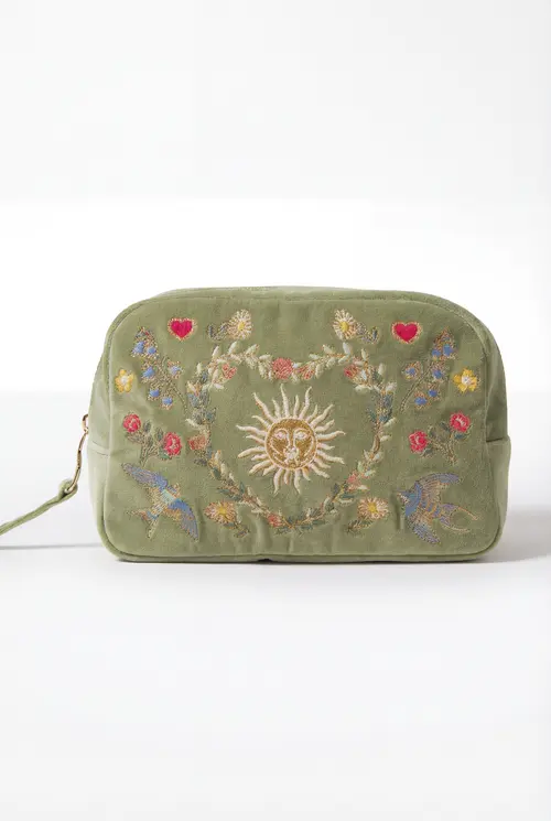 ELIZABETH SCARLETT Earth Goddess Velvet Makeup Bag - Olive