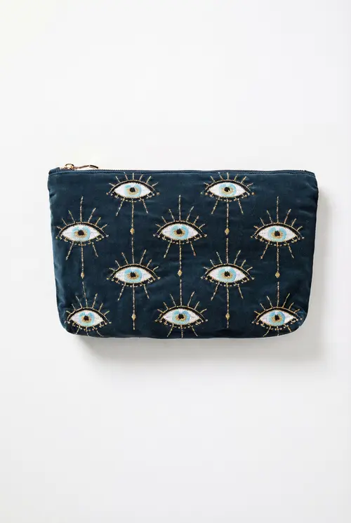 ELIZABETH SCARLETT Mystical Eye Velvet Everyday Pouch - Ink Blue