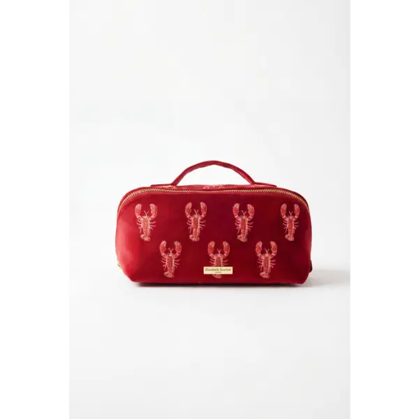 ELIZABETH SCARLETT Lobster Embroidered Open Flat Makeup Bag - Red