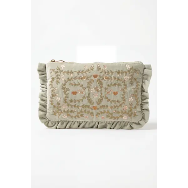 ELIZABETH SCARLETT Mediterranean Garden Velvet Everyday Pouch - Sage