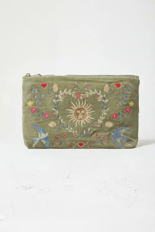 ELIZABETH SCARLETT Earth Goddess Velvet Everyday Pouch - Olive