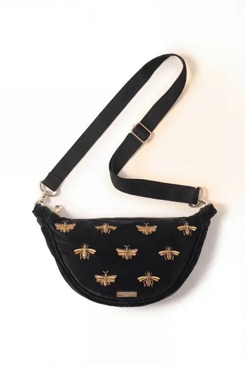 ELIZABETH SCARLETT Honey Bee Velvet Crossbody - Charcoal