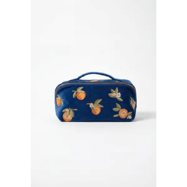 ELIZABETH SCARLETT Orange Blossom Open Flat Velvet Makeup Bag - Cobalt