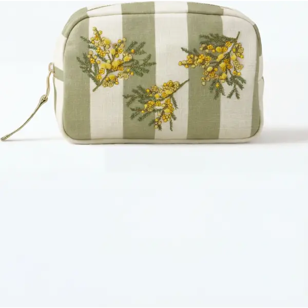 ELIZABETH SCARLETT Mimosa Stripe Cotton Makeup Bag - Green