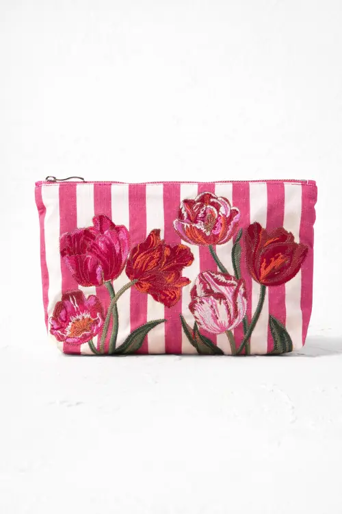 ELIZABETH SCARLETT Tulip Stripe Cotton Everyday Pouch - Pink