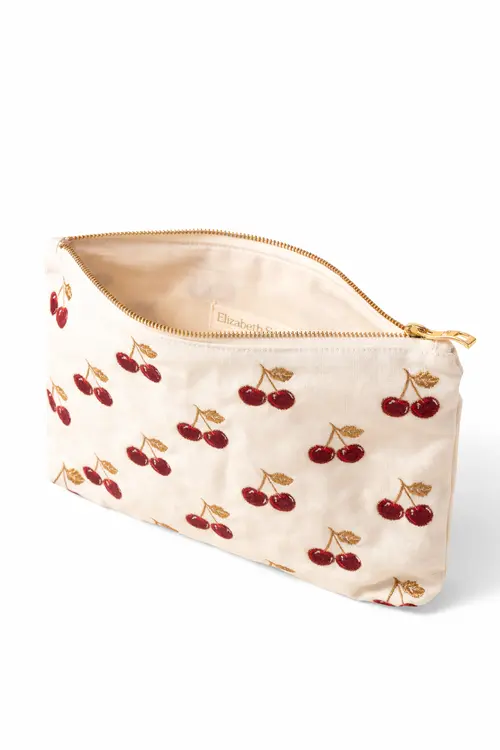 ELIZABETH SCARLETT Cherries Velvet Everyday Pouch