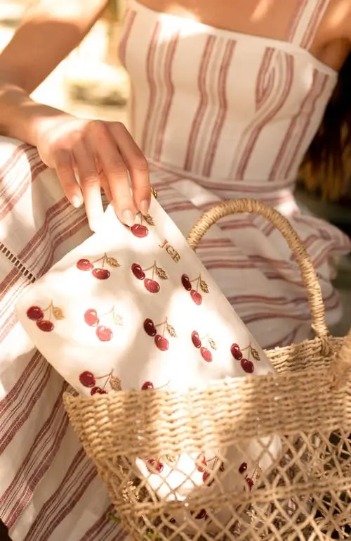 ELIZABETH SCARLETT Cherries Velvet Everyday Pouch - Cream