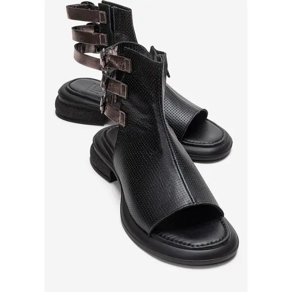 FOREVER & ALWAYS SHOES Carina Leather Side Zip Sandal - Black
