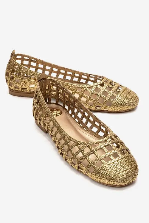 PROLOGUE SHOES Elvaris Woven Ballet Flat - Gold