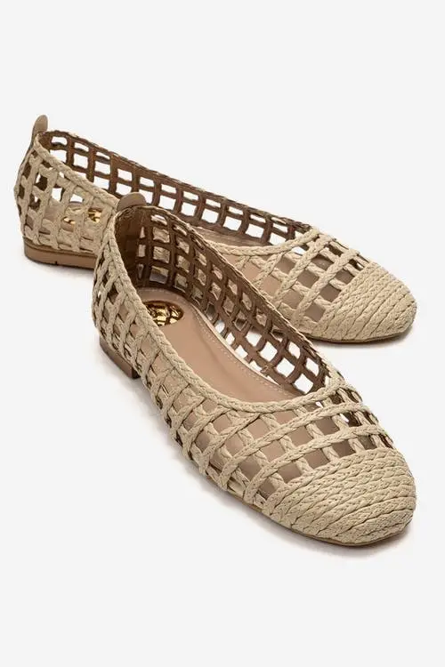 PROLOGUE SHOES Elvaris Woven Ballet Flat - Beige
