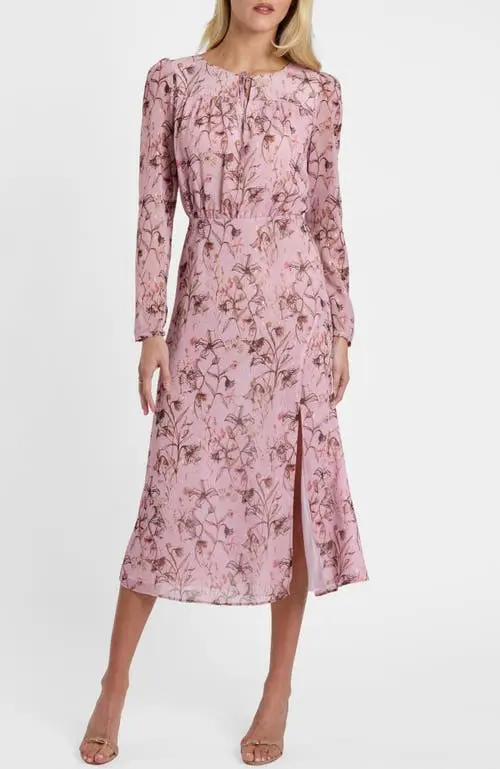 Santorelli Tessa Long Sleeve Midi Dress In Floral Georgette - Sweet Pink