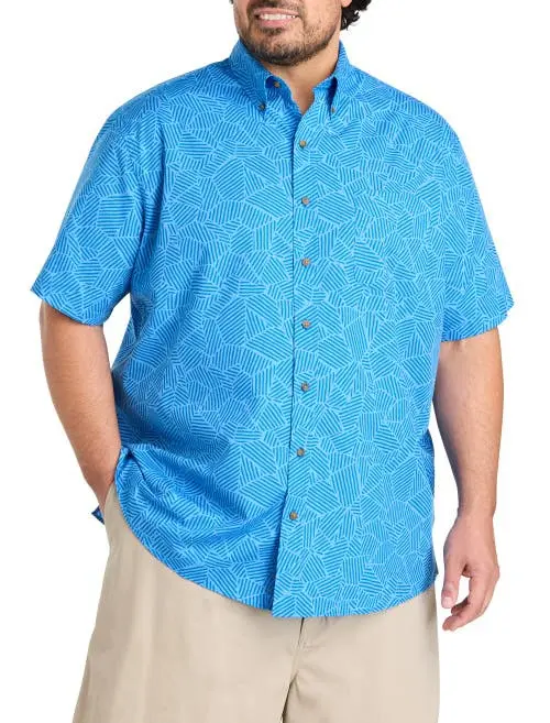 HARBOR BAY BY DXL Big & Tall Easy-care Striped Sport Shirt - Blue