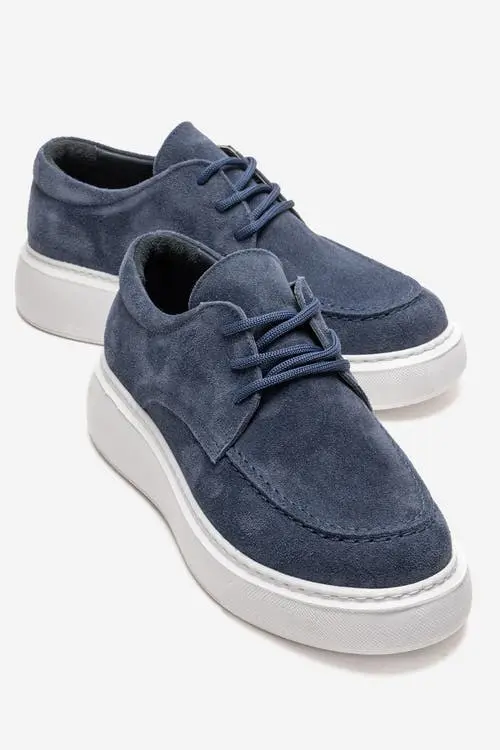 FOREVER & ALWAYS SHOES Mareon Leather Lace-up Sneakers - Blue Suede