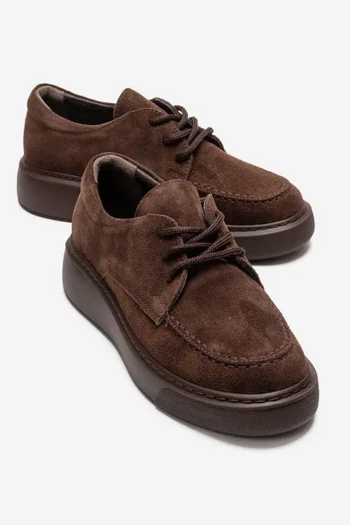 FOREVER & ALWAYS SHOES Mareon Leather Lace Up Sneaker - Brown Suede